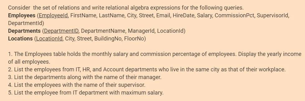 Solved Consider the set of relations and write relational | Chegg.com