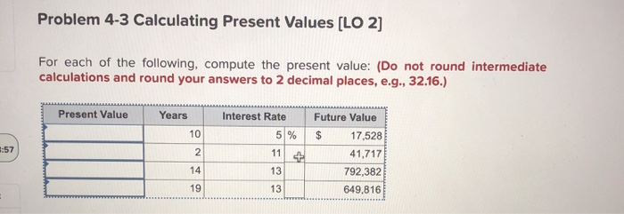 Solved Problem 4-3 Calculating Present Values (LO 2] For | Chegg.com