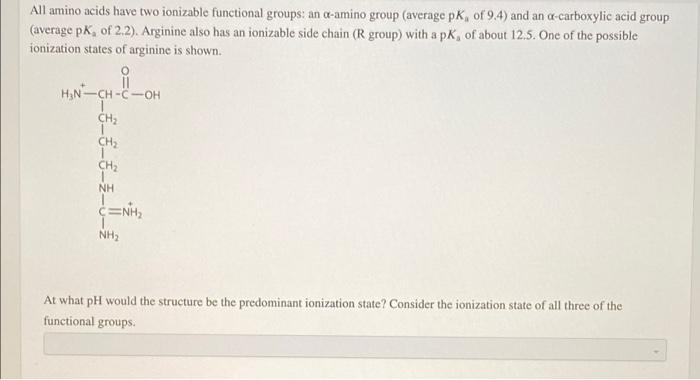 Solved All amino acids have two ionizable functional groups: | Chegg.com