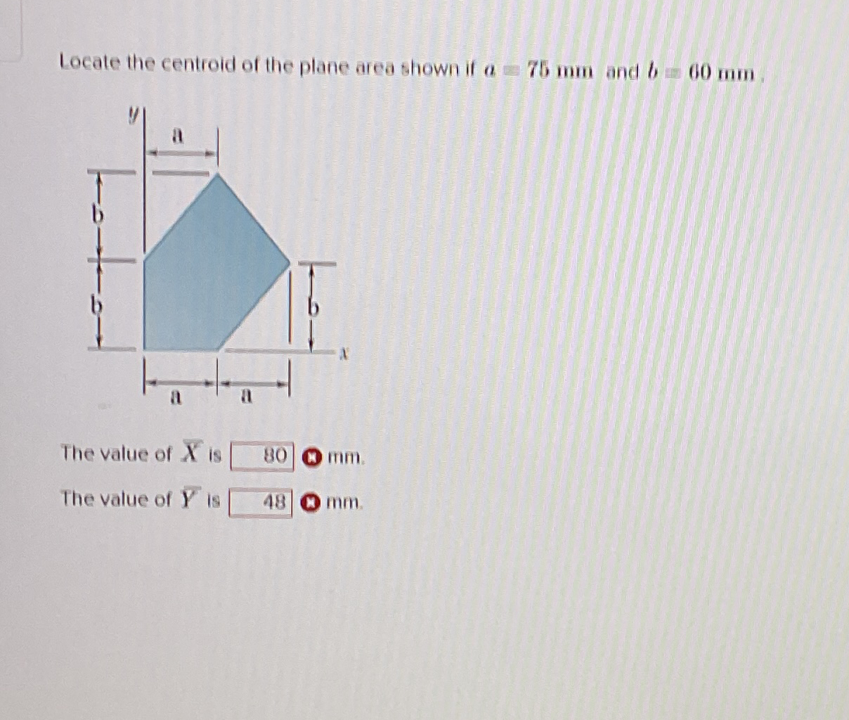 Solved Locate the centroid of the plane area shown if a=75mm | Chegg.com