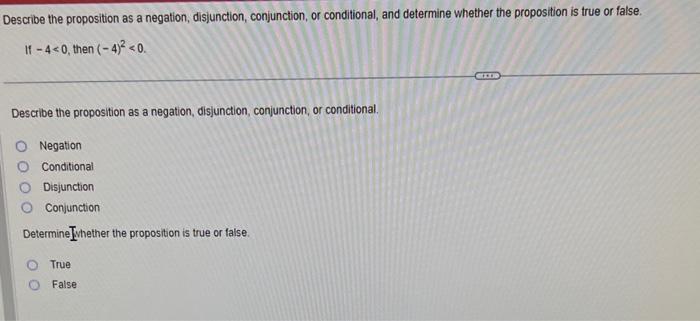 Solved Describe the proposition as a negation, disjunction, | Chegg.com