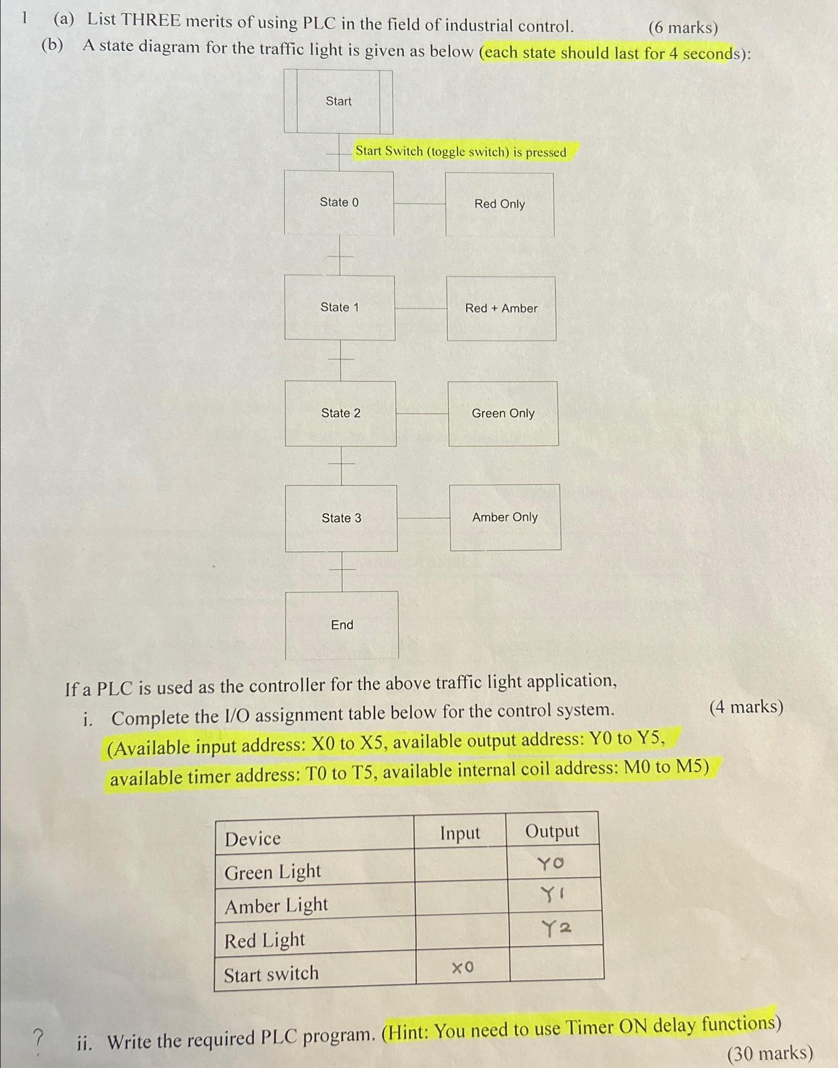 Solved 1 (a) ﻿List THREE merits of using PLC in the field of | Chegg.com