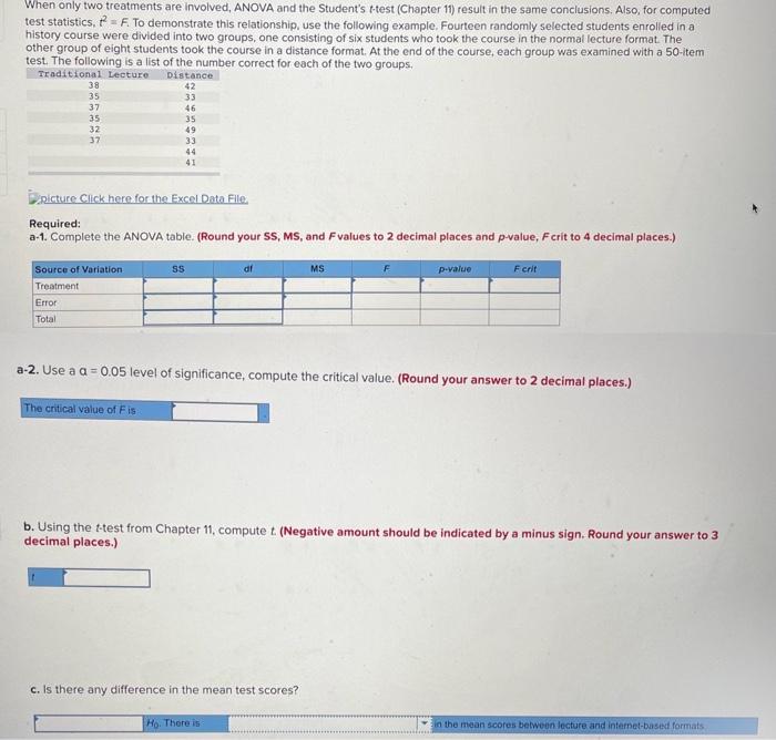 Solved When only two treatments are involved, ANOVA and the | Chegg.com Solved When only two treatments are involved, ANOVA and the | Chegg.com
