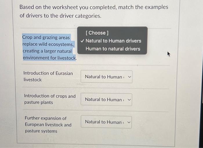 Solved Based on the worksheet you completed, match the | Chegg.com