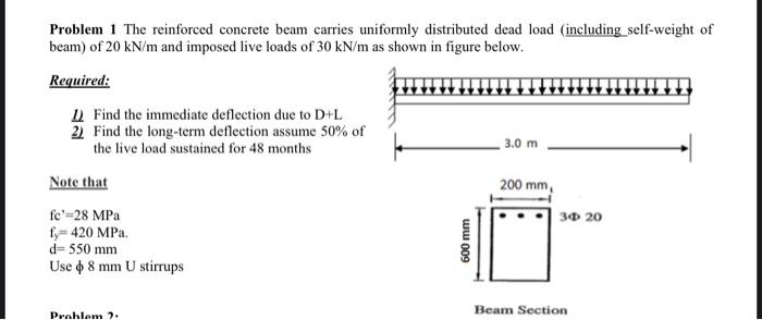 Solved Problem 1 The reinforced concrete beam carries | Chegg.com