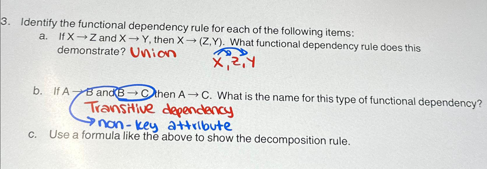 Solved Identify the functional dependency rule for each of | Chegg.com