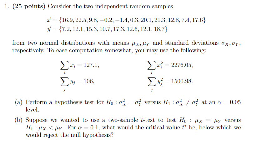 Solved (25 ﻿points) ﻿Consider the two independent random | Chegg.com