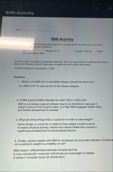 Solved BMI ActivityName: q,BMI Activityhe following | Chegg.com
