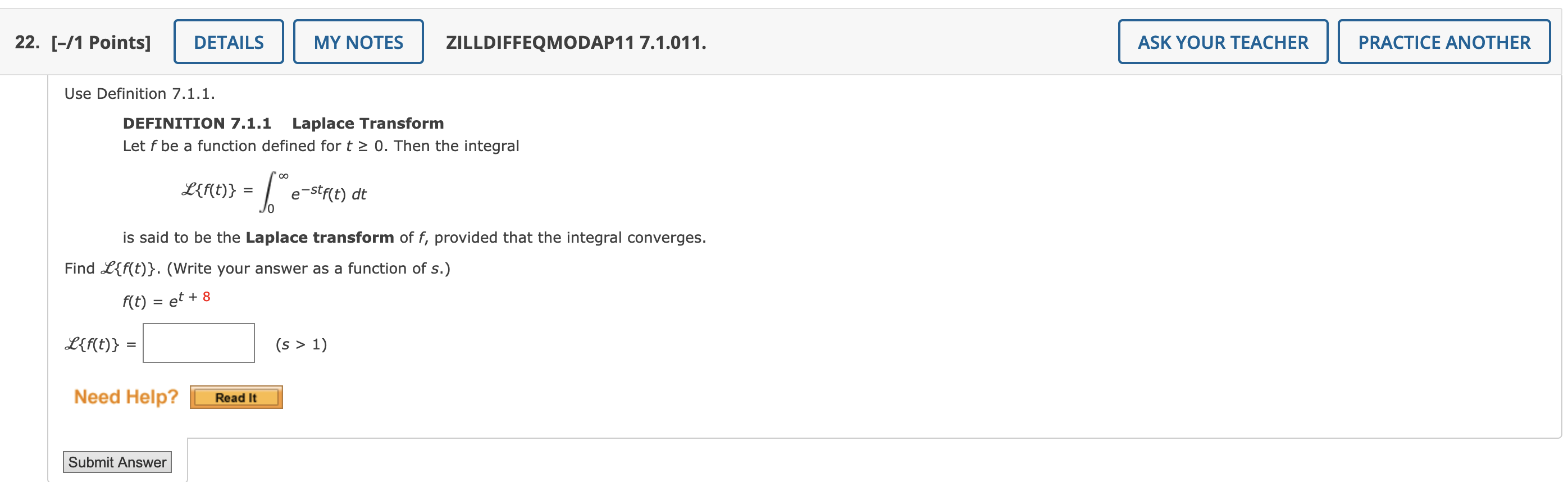 Solved Use Definition 7.1.1.DEFINITION 7.1.1 Laplace | Chegg.com Solved Use Definition 7.1.1.DEFINITION 7.1.1 Laplace | Chegg.com