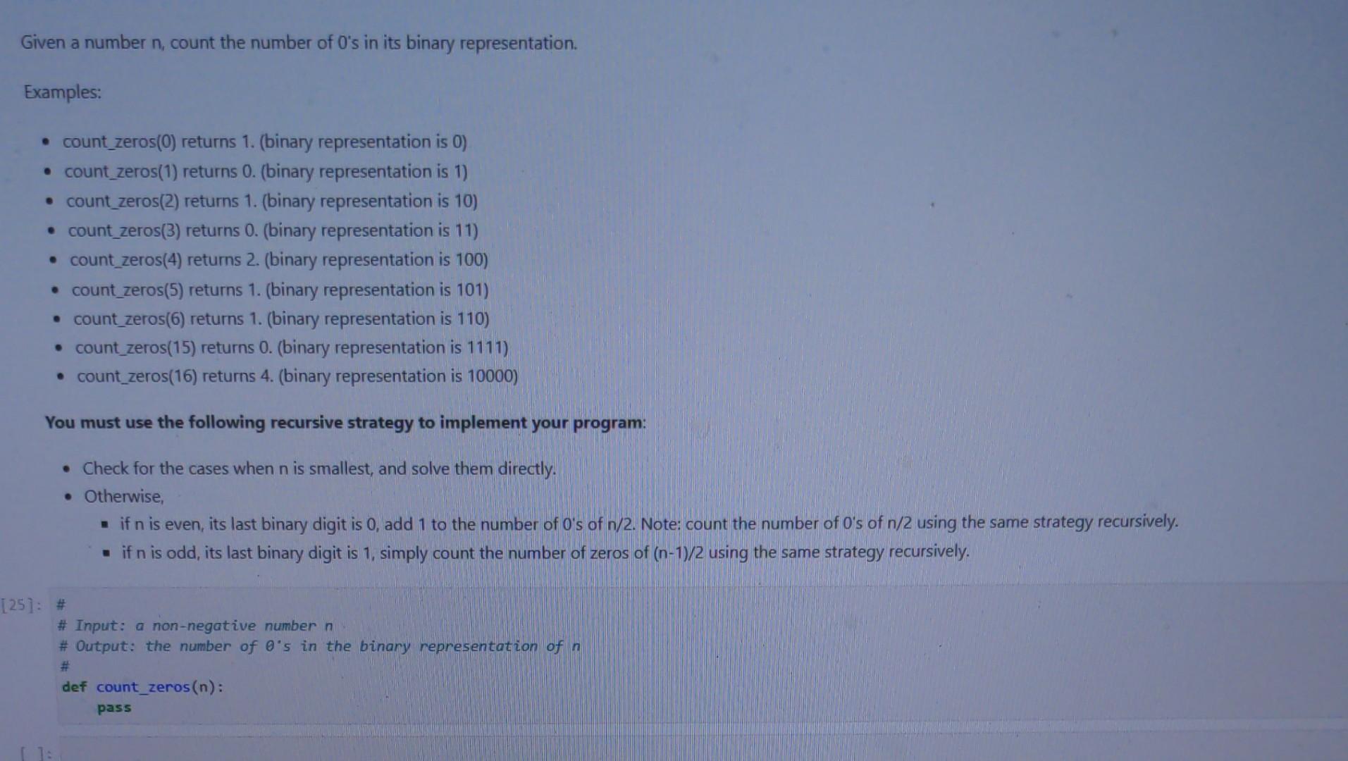 Solved Given A Number N Count The Number Of 0 S In Its