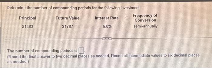 Solved Determine the number of compounding periods for the | Chegg.com