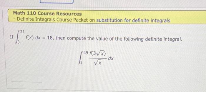 Solved Math 110 Course Resources - Definite Integrals Course | Chegg.com