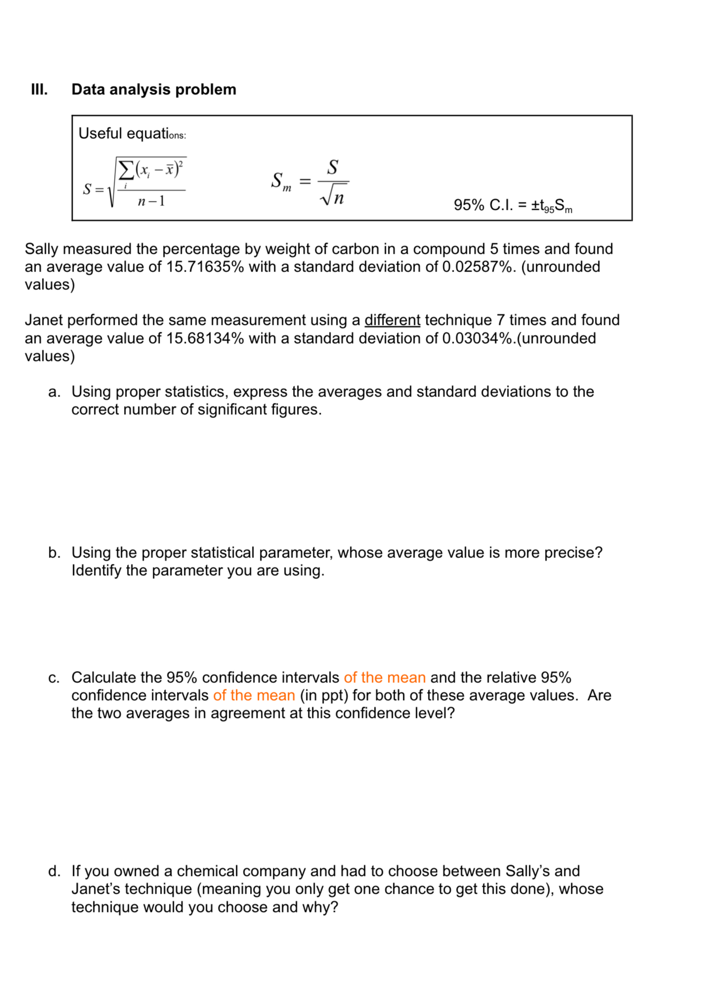 Solved III. Data analysis problemUseful | Chegg.com