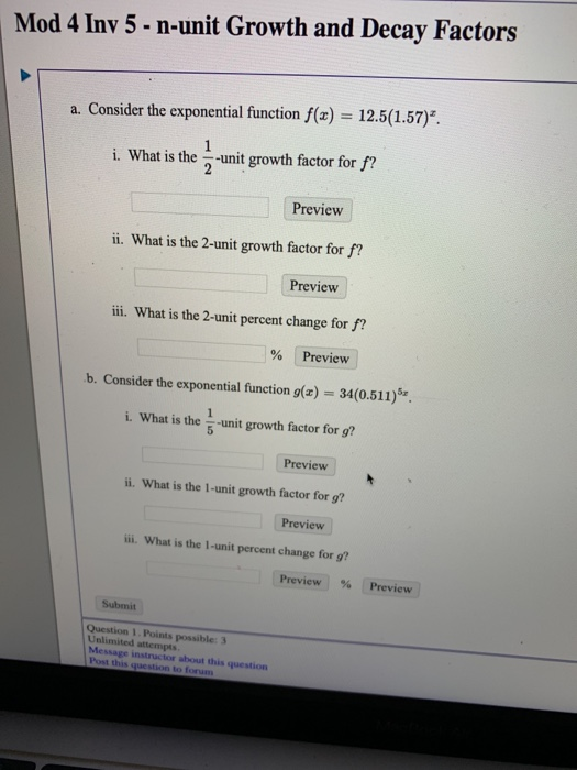 Solved Mod 4 Inv 5 - n-unit Growth and Decay Factors a. | Chegg.com