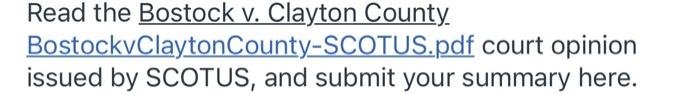 Solved Read the Bostock v. Clayton County | Chegg.com