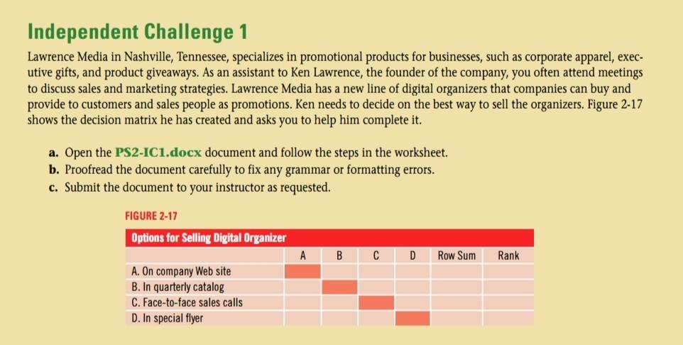 Solved Independent Challenge 1 Lawrence Media in Nashville, | Chegg.com
