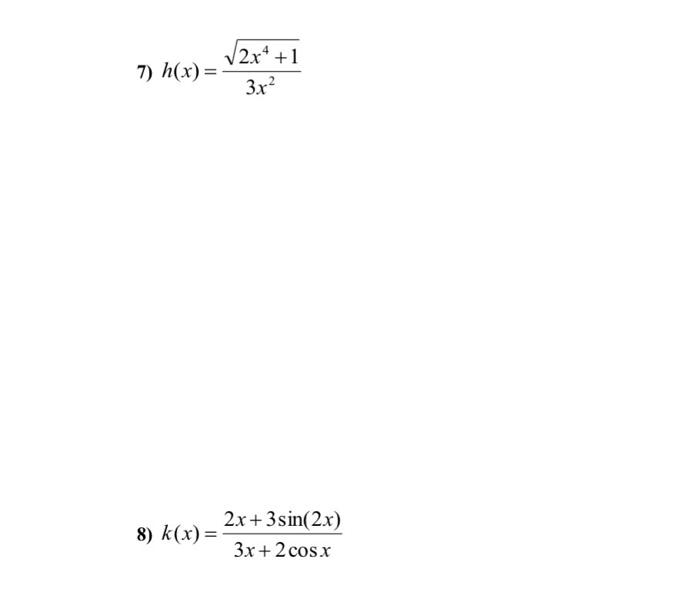 Solved DIRECTIONS: Differentiate the functions: 1) | Chegg.com