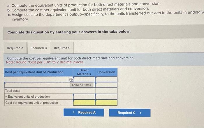 Solved a. Compute the equivalent units of production for | Chegg.com