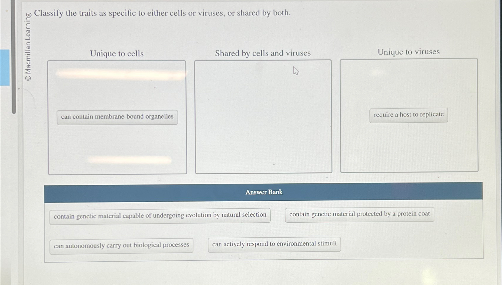 Solved ?n ﻿Classify the traits as specific to either cells | Chegg.com