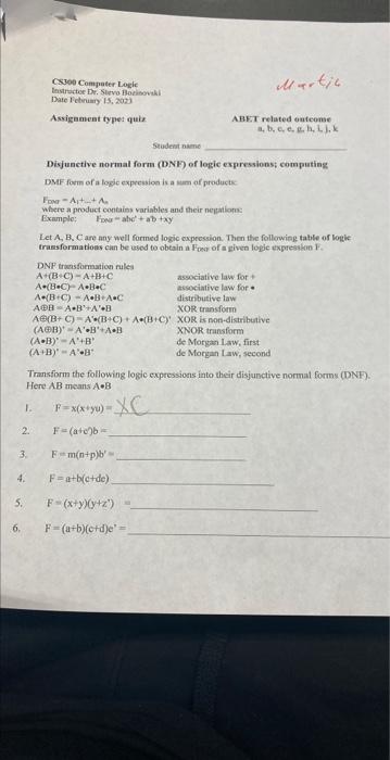 Solved Disjunetive normal form (DNF) of logic expressions; | Chegg.com