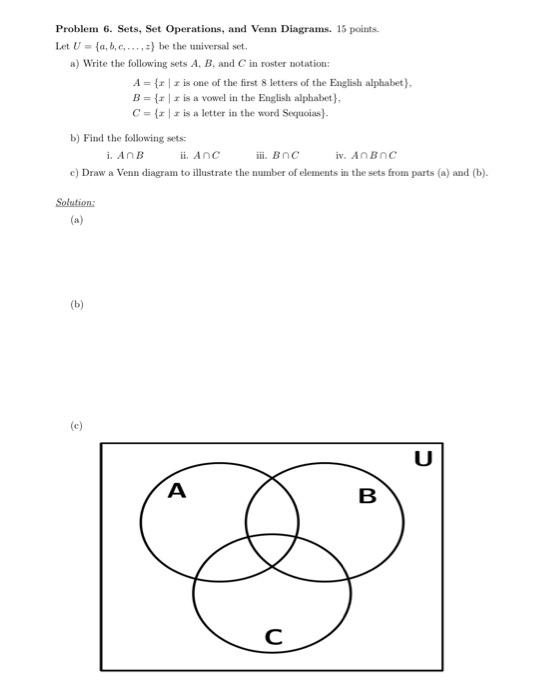Solved Problem 6. Sets, Set Operations, and Venn Diagrams. | Chegg.com