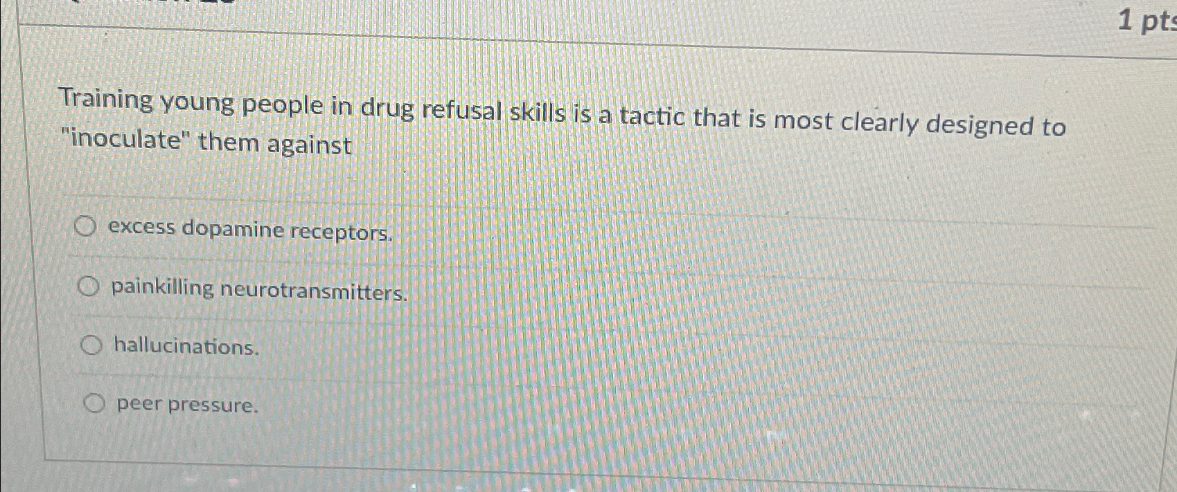 Solved Training young people in drug refusal skills is a | Chegg.com