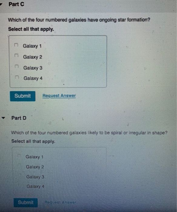 Solved Part C Which of the four numbered galaxies have | Chegg.com Solved Part C Which of the four numbered galaxies have | Chegg.com