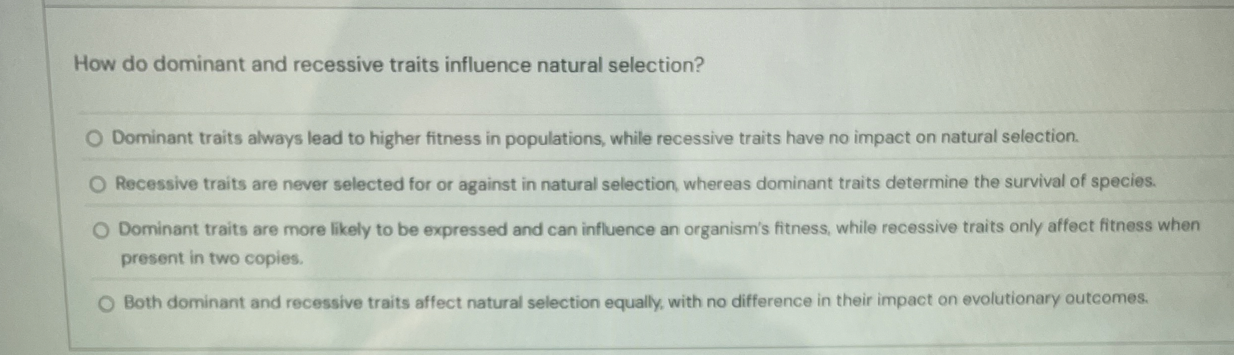 Solved How do dominant and recessive traits influence | Chegg.com