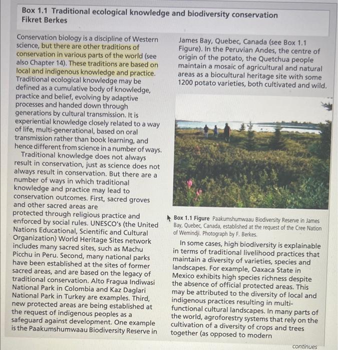 Solved Box 1.1 Traditional ecological knowledge and | Chegg.com