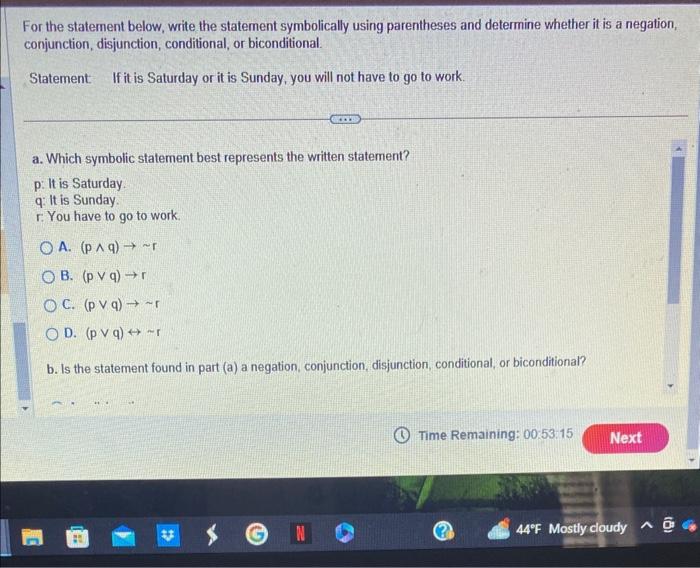 Solved For the statement below, write the statement | Chegg.com