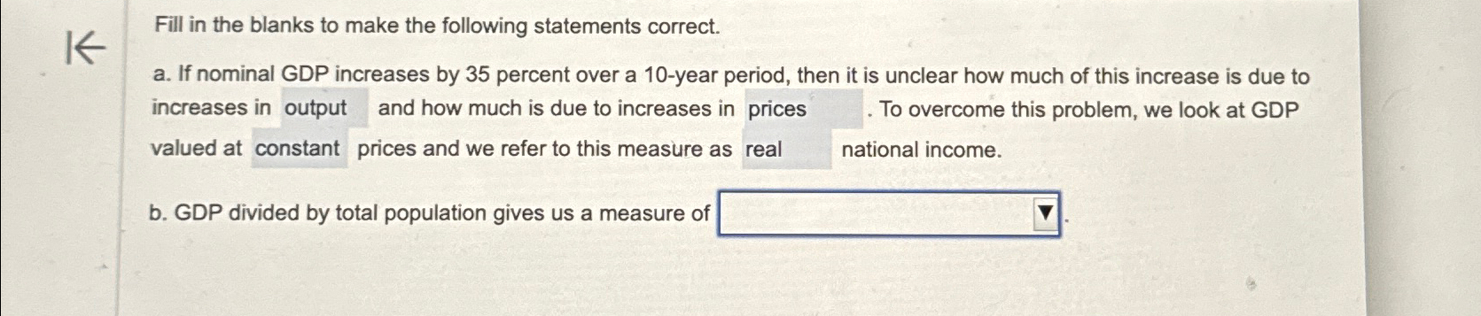 Solved Fill in the blanks to make the following statements | Chegg.com
