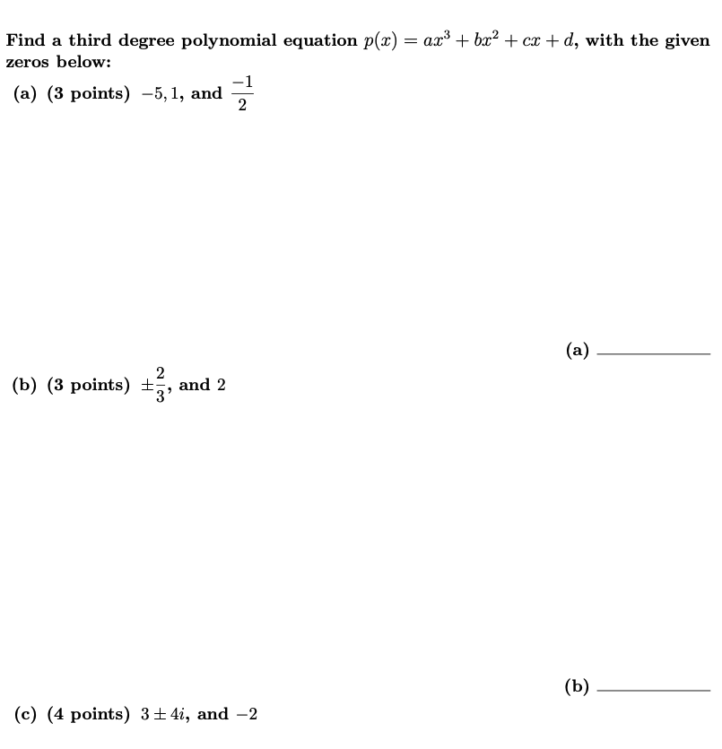 Solved Find a third degree polynomial equation | Chegg.com