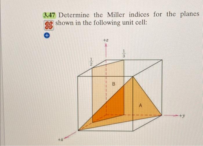 Solved 3.47 Determine the Miller indices for the planes | Chegg.com