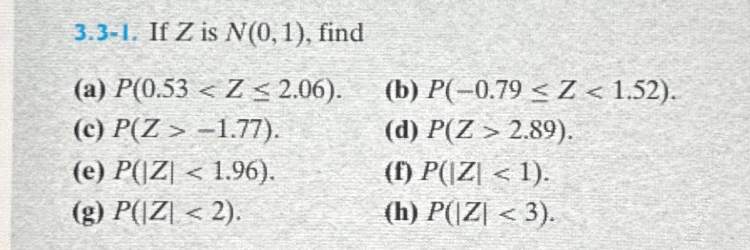 Solved 3.3-1. ﻿If Z ﻿is N(0,1), | Chegg.com