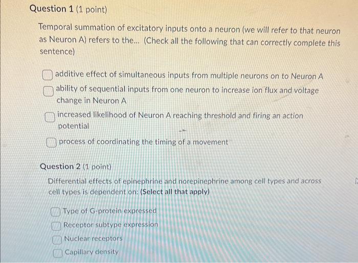 Solved Temporal summation of excitatory inputs onto a neuron | Chegg.com