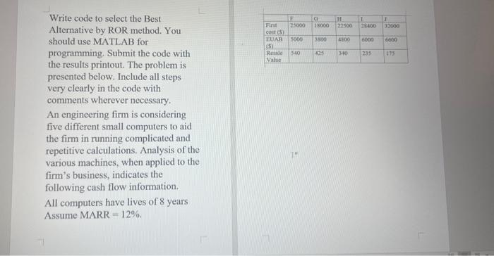 Solved Write code to select the Best Alternative by ROR | Chegg.com Solved Write code to select the Best Alternative by ROR | Chegg.com