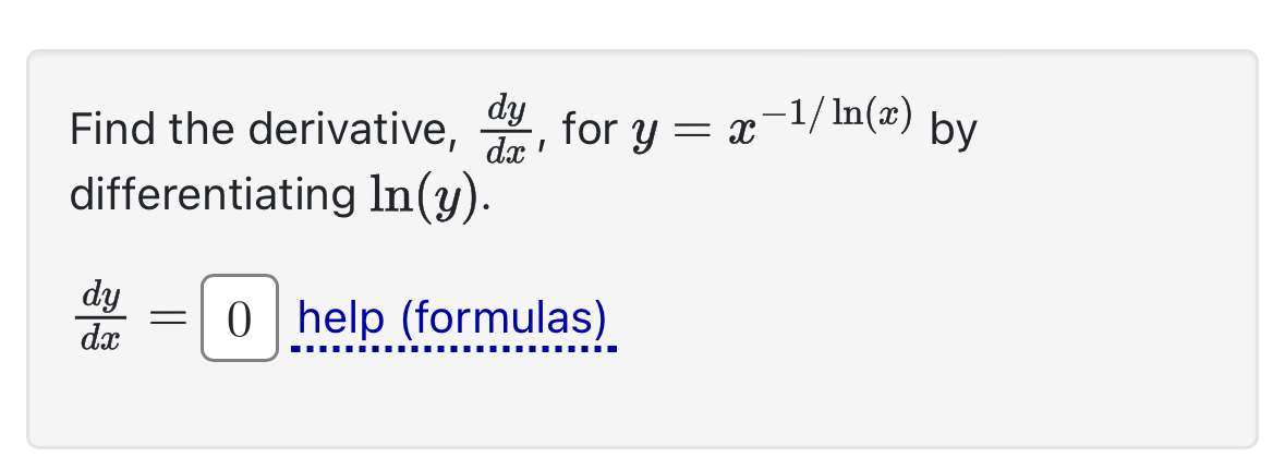 Solved Find the derivative, dydx, ﻿for y=x-1ln(x) ﻿by | Chegg.com