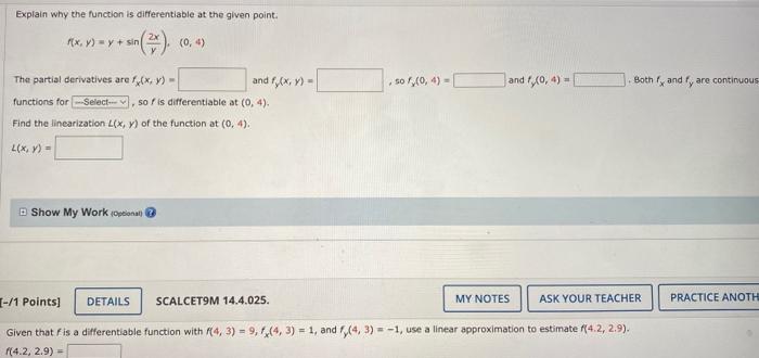 Solved Explain why the function is differentiable at the | Chegg.com