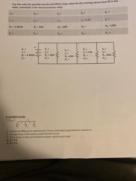 Solved Use the rules for parallel circuits and Ohm's Law, | Chegg.com