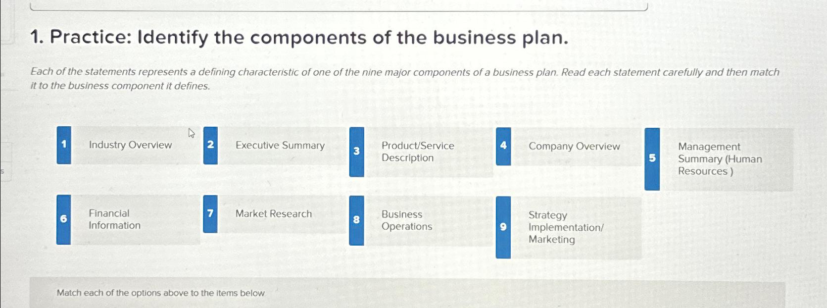 Solved Practice: Identify the components of the business | Chegg.com