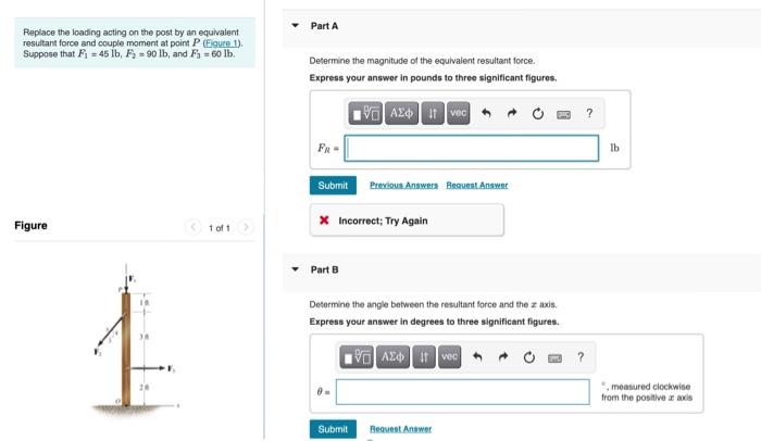 [Solved]: Replace the loading acting on the post by an equi