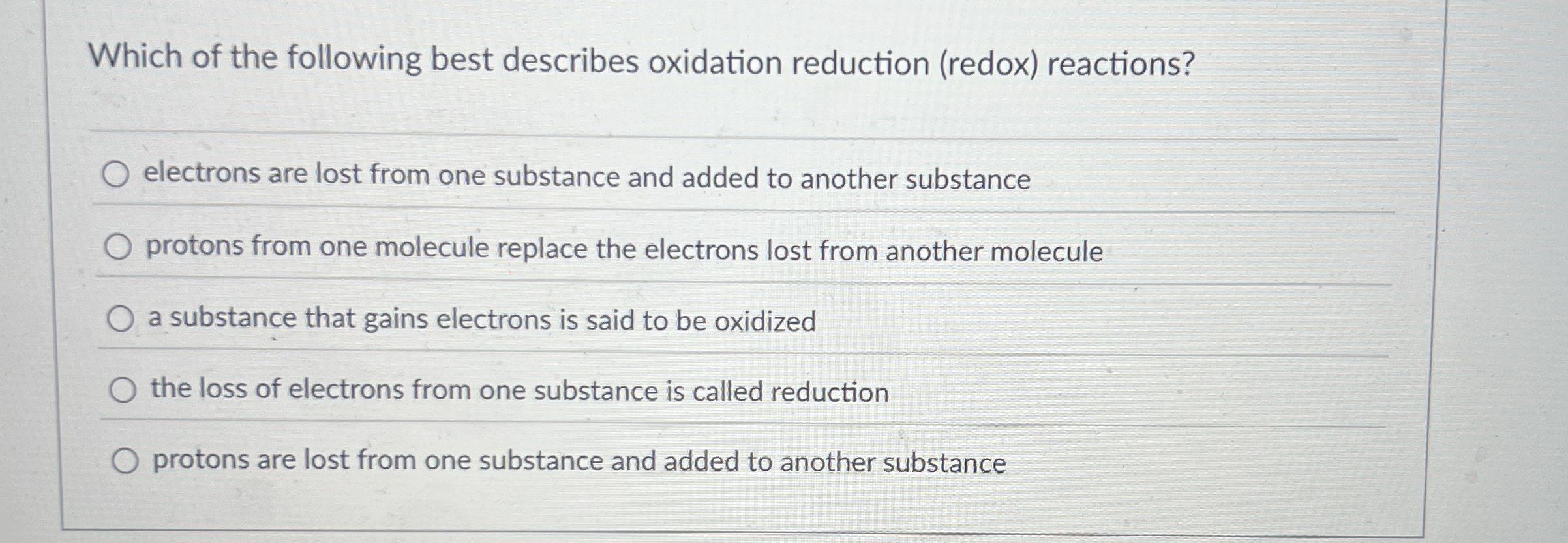 Solved Which of the following best describes oxidation | Chegg.com
