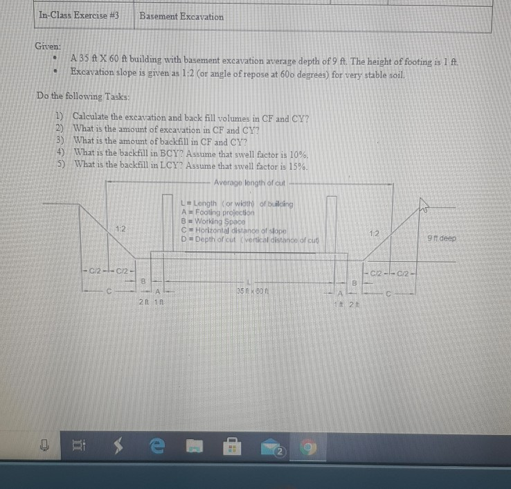 Solved In-Class Exercise #3 Basement Excavation Given: A.35 | Chegg.com