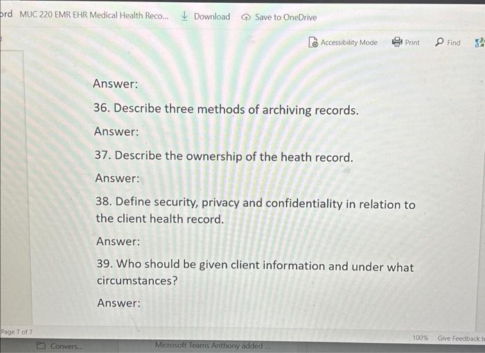 Solved 36. Describe three methods of archiving records. | Chegg.com
