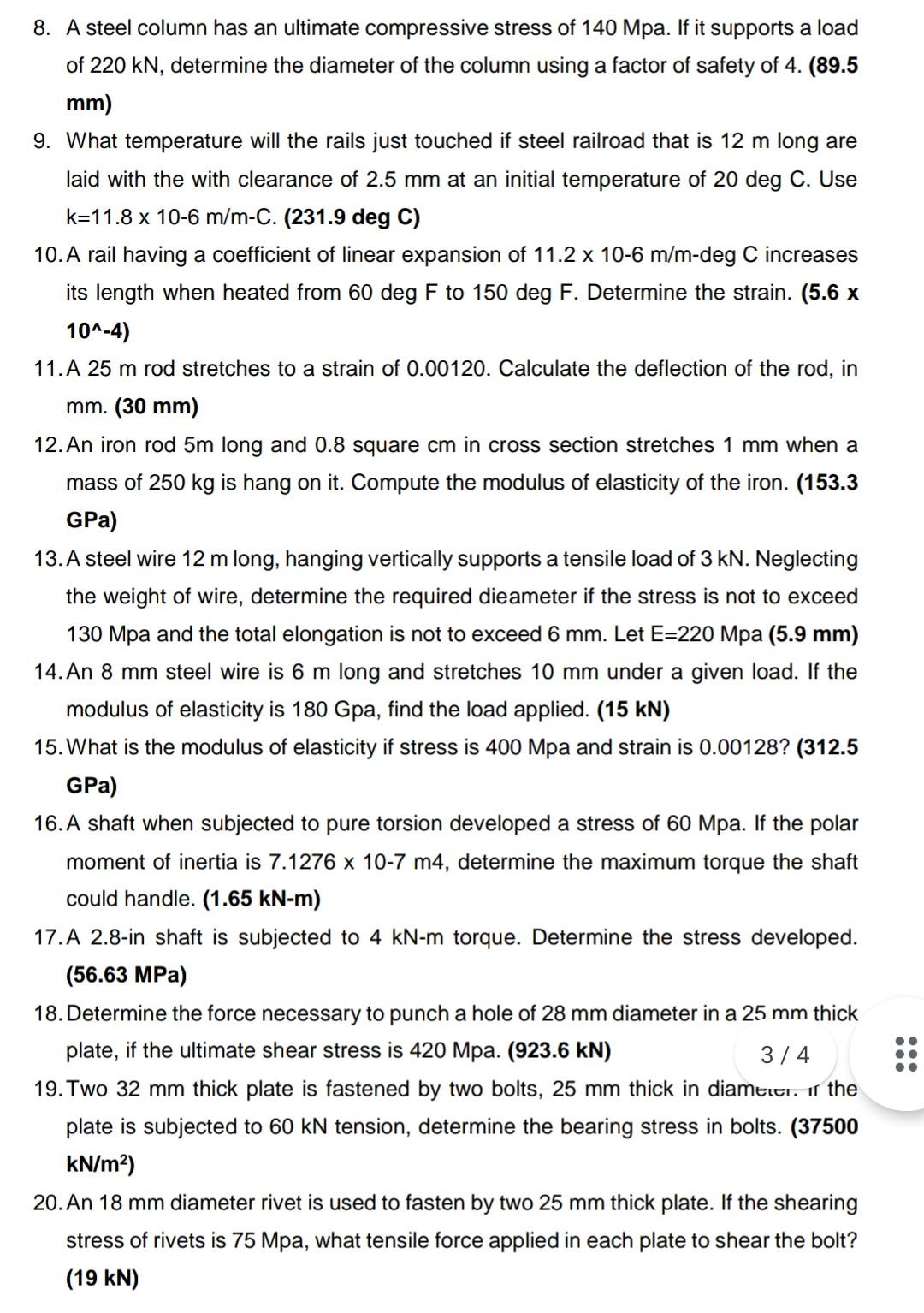 Solved 8. A steel column has an ultimate compressive stress | Chegg.com