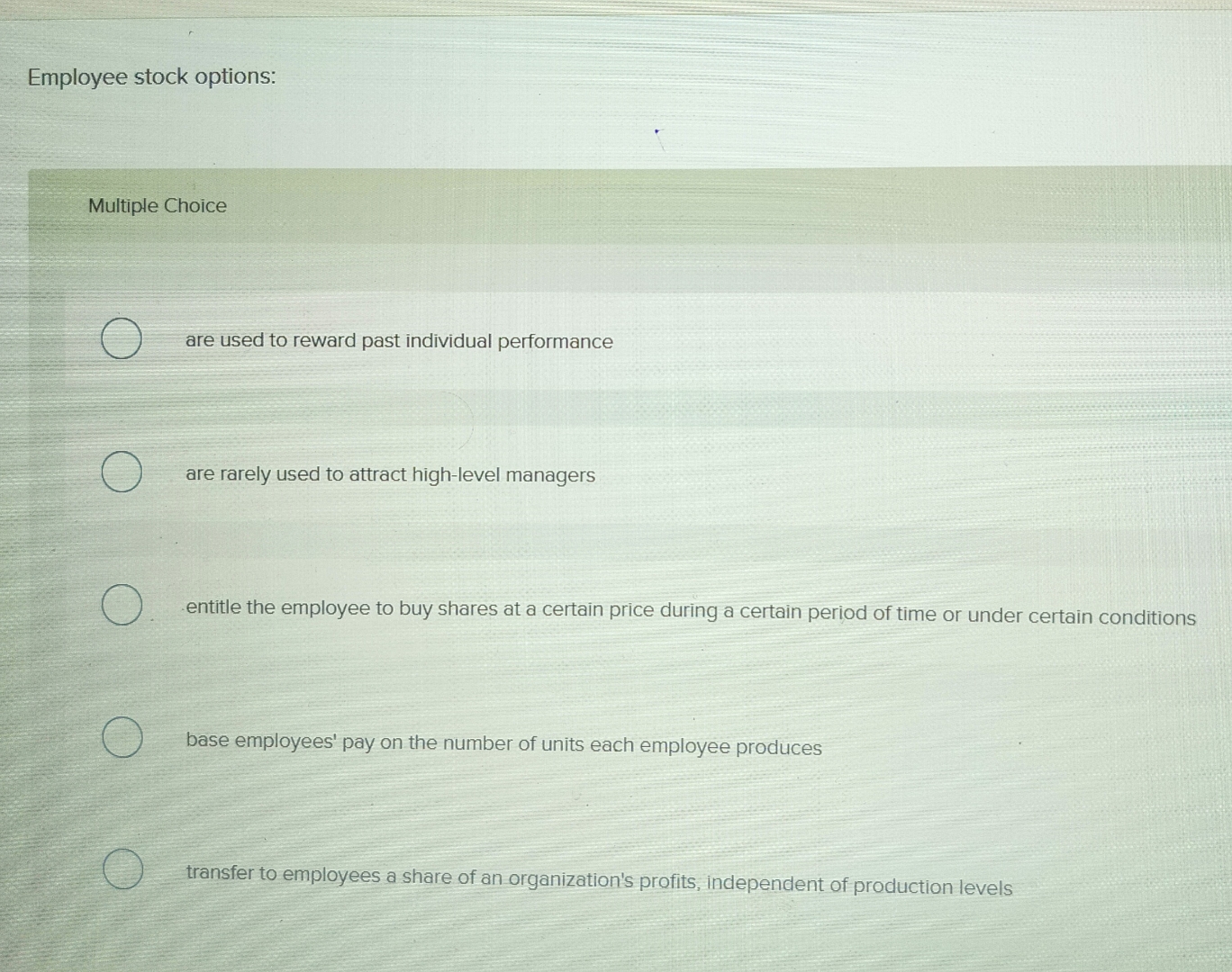 Solved Employee stock options:Multiple Choiceare used to | Chegg.com