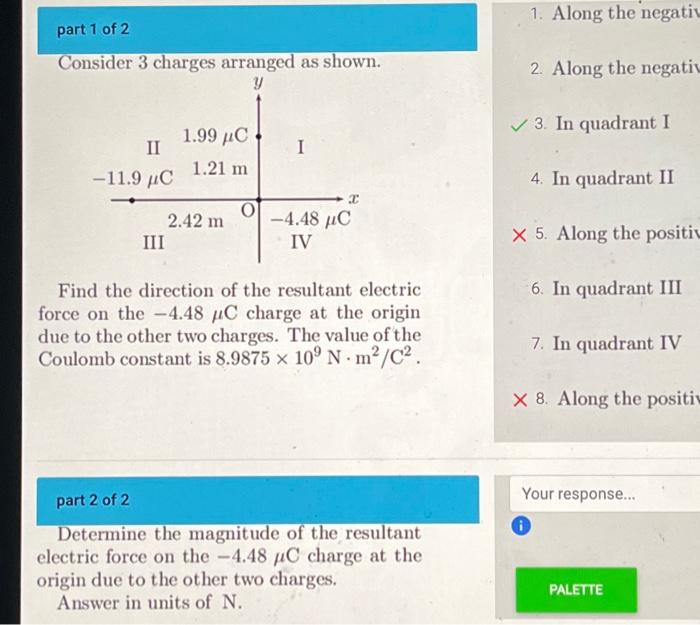 Solved part 1 of 2 Consider 3 charges arranged as shown. Y | Chegg.com