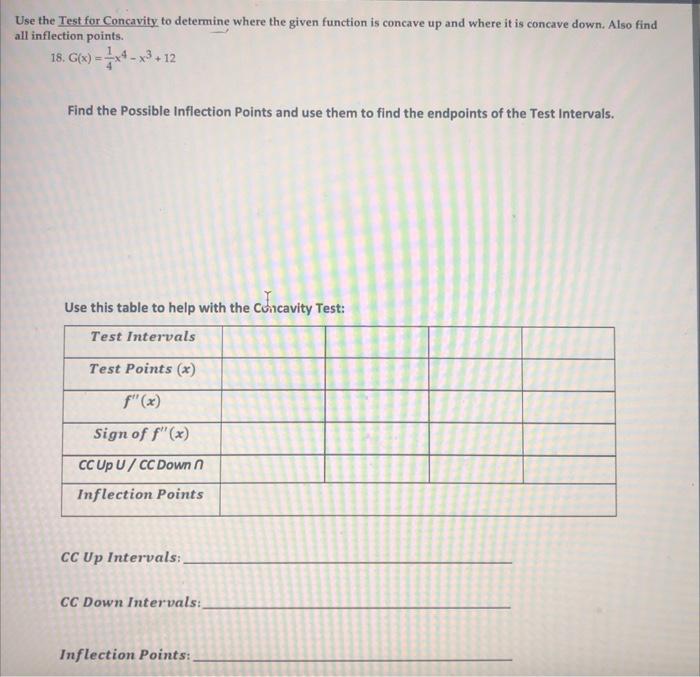 Solved Use the Test for Concavity to determine where the | Chegg.com
