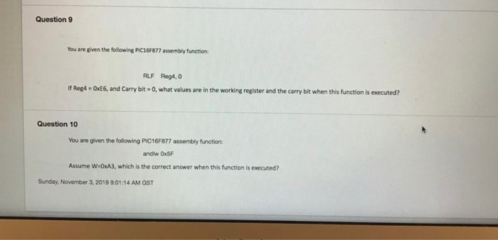 Solved Question 9 You are given the following PIC16F877 | Chegg.com