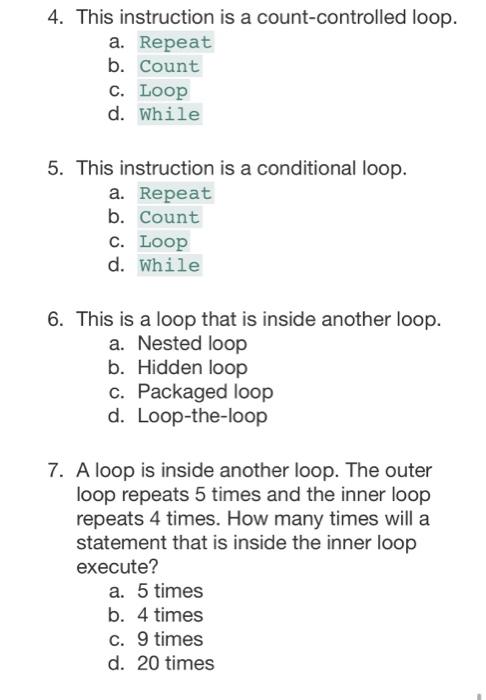 Solved 1. This instruction is used to repeat other | Chegg.com